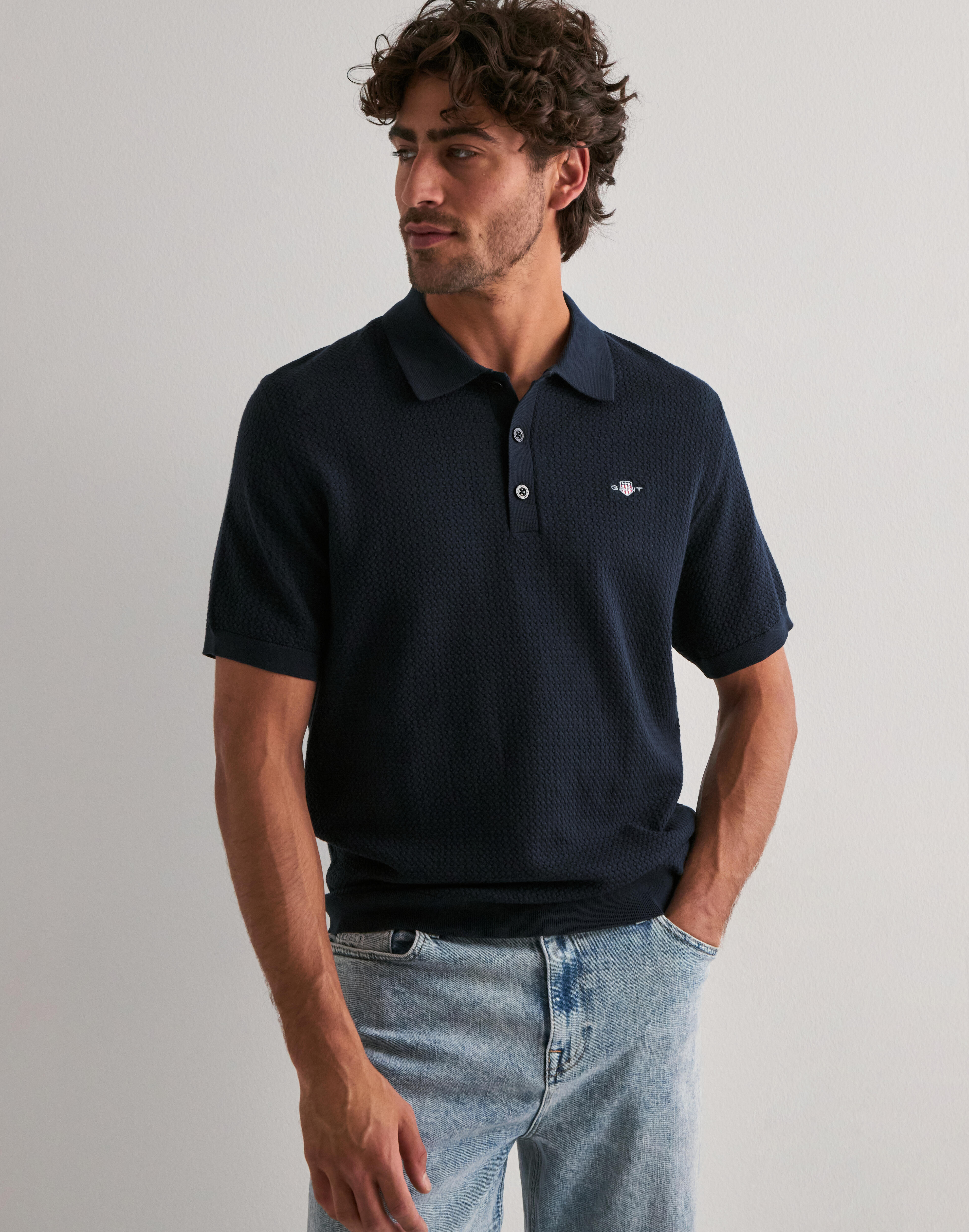 Buy Gant TEXTURED COTTON SS POLO - Evening Blue | NLYMAN