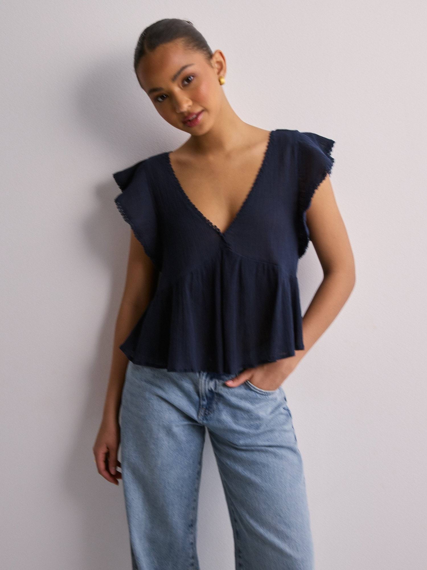 Buy Nelly Cute Frill Top - Navy | Nelly.com