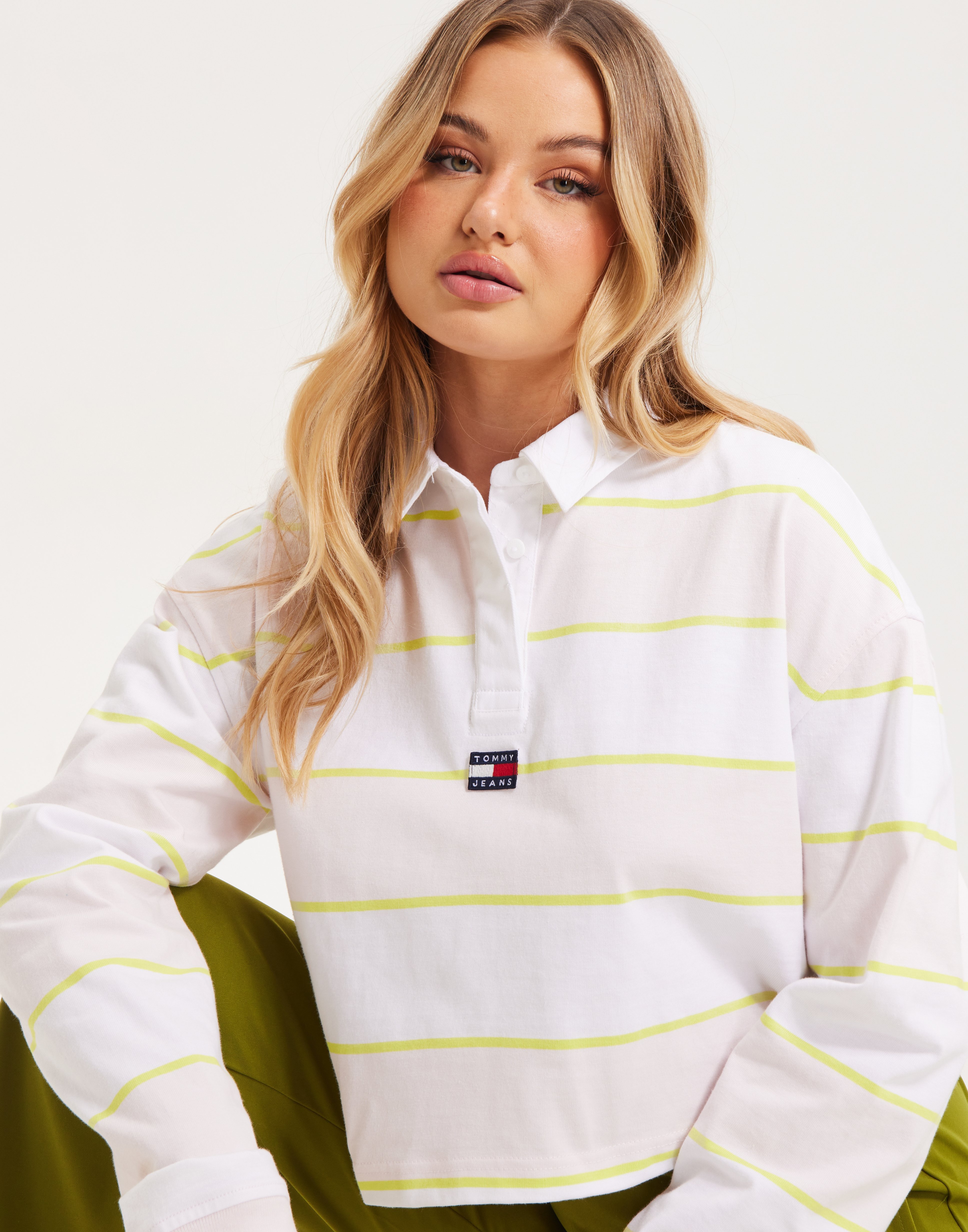 Buy Tommy Jeans TJW CROP BADGE STRIPE RUGBY - *NY*Faint Pink | Nelly.com