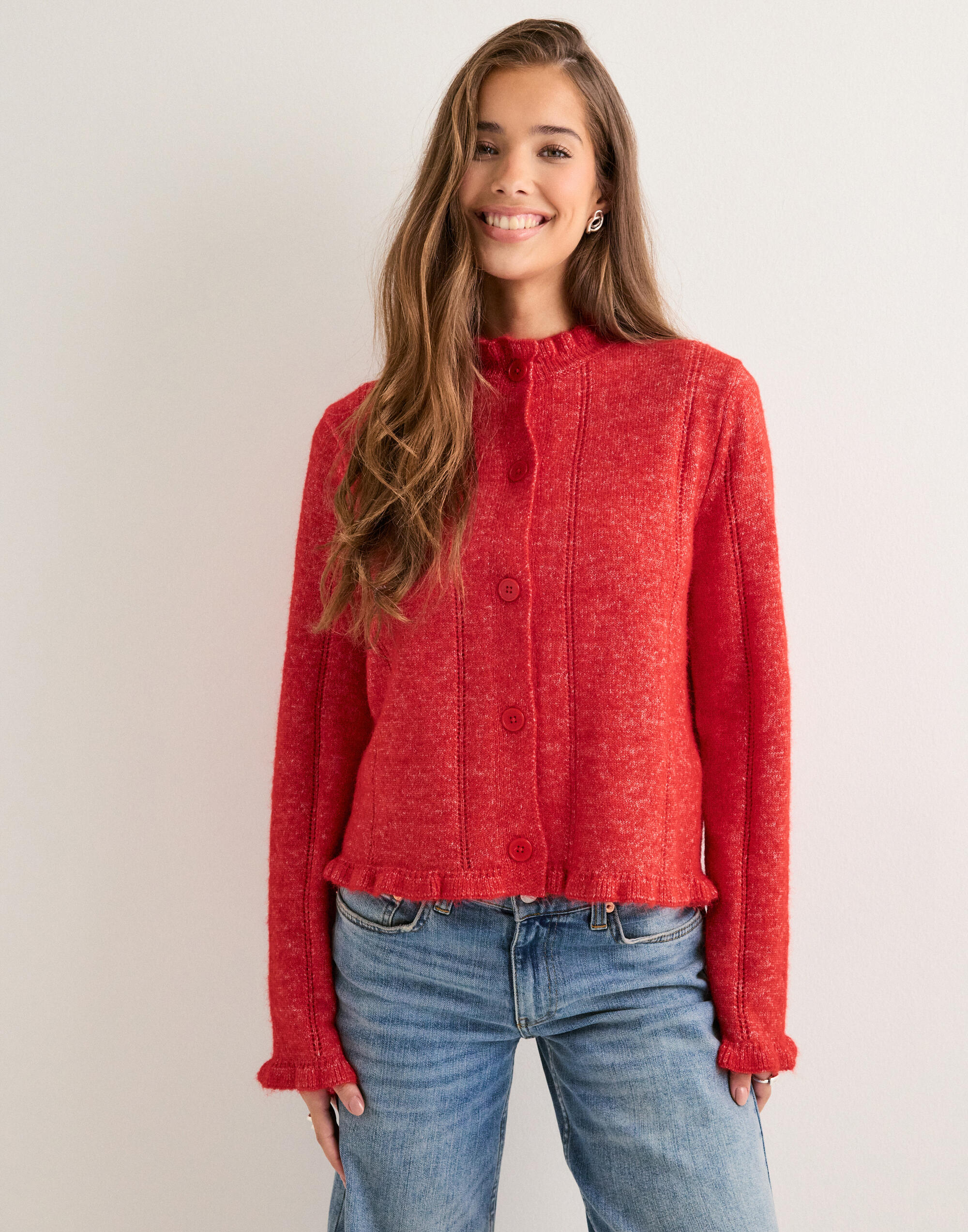 Köp Pieces PCJASMIJN LS O-NECK KNIT CARIDGAN B - Goji Berry | Nelly.com