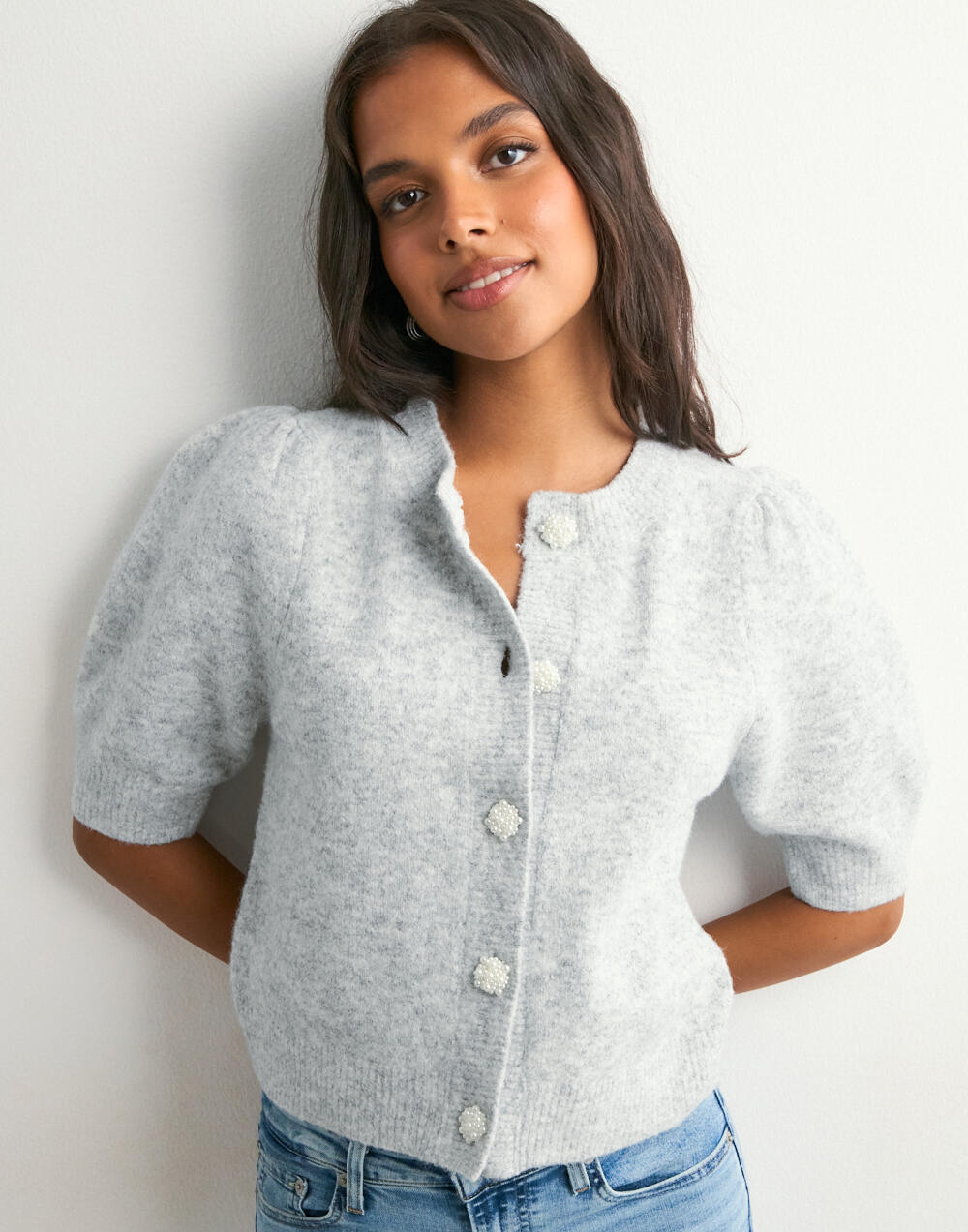 Köp Neo Noir Trudy Deco Knit Cardigan - Light Grey Melange | Nelly.com