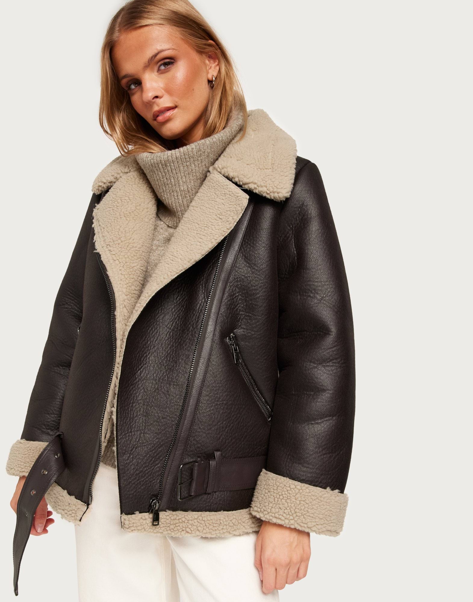 Buy Only ONLNEWLIS FAUX LEATHER AVIATOR CC O - Mole Humus Sherpa ...