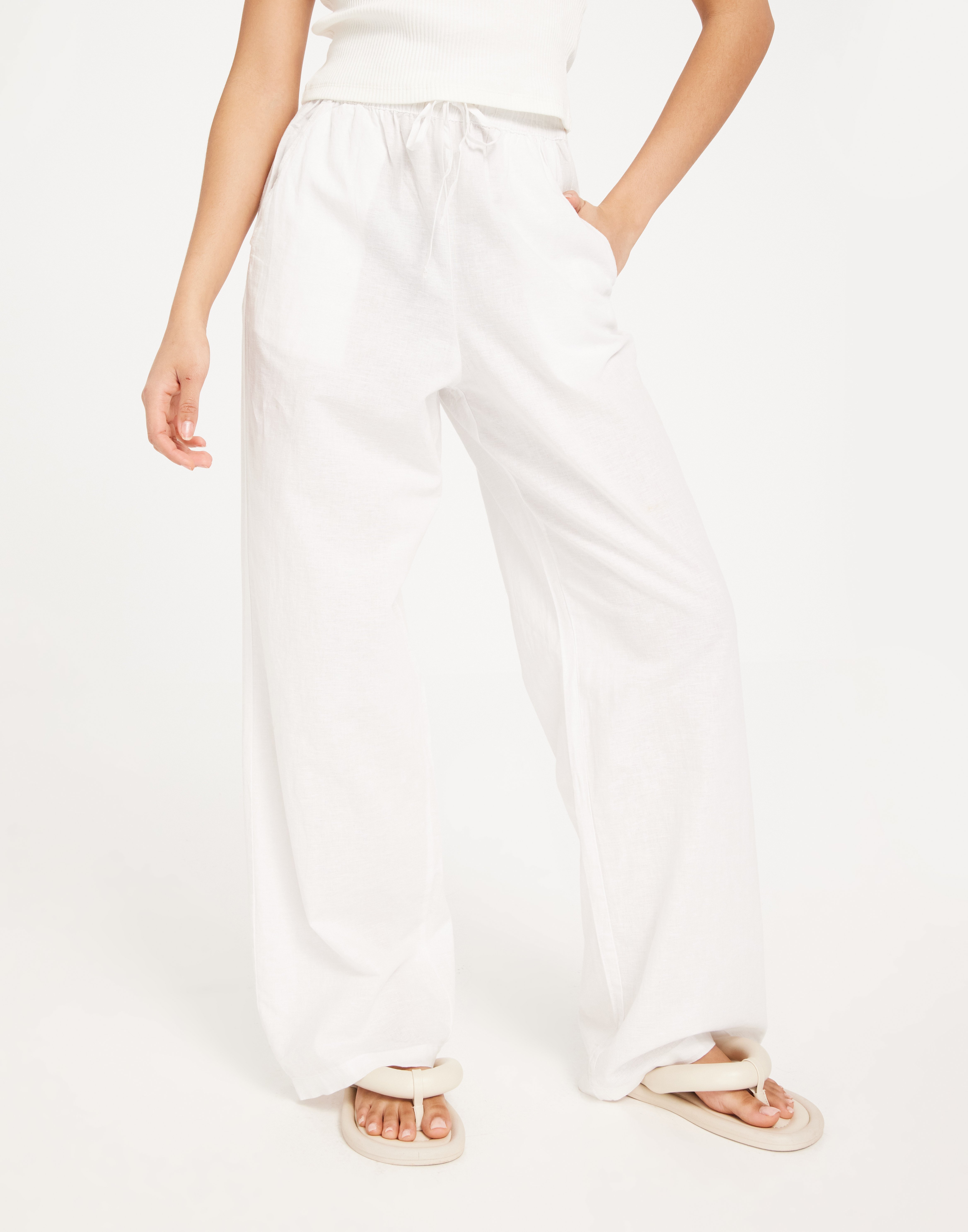 Osta JJXX JXKIRA LINEN RELAXED STRING PANT LN - White | Nelly.com