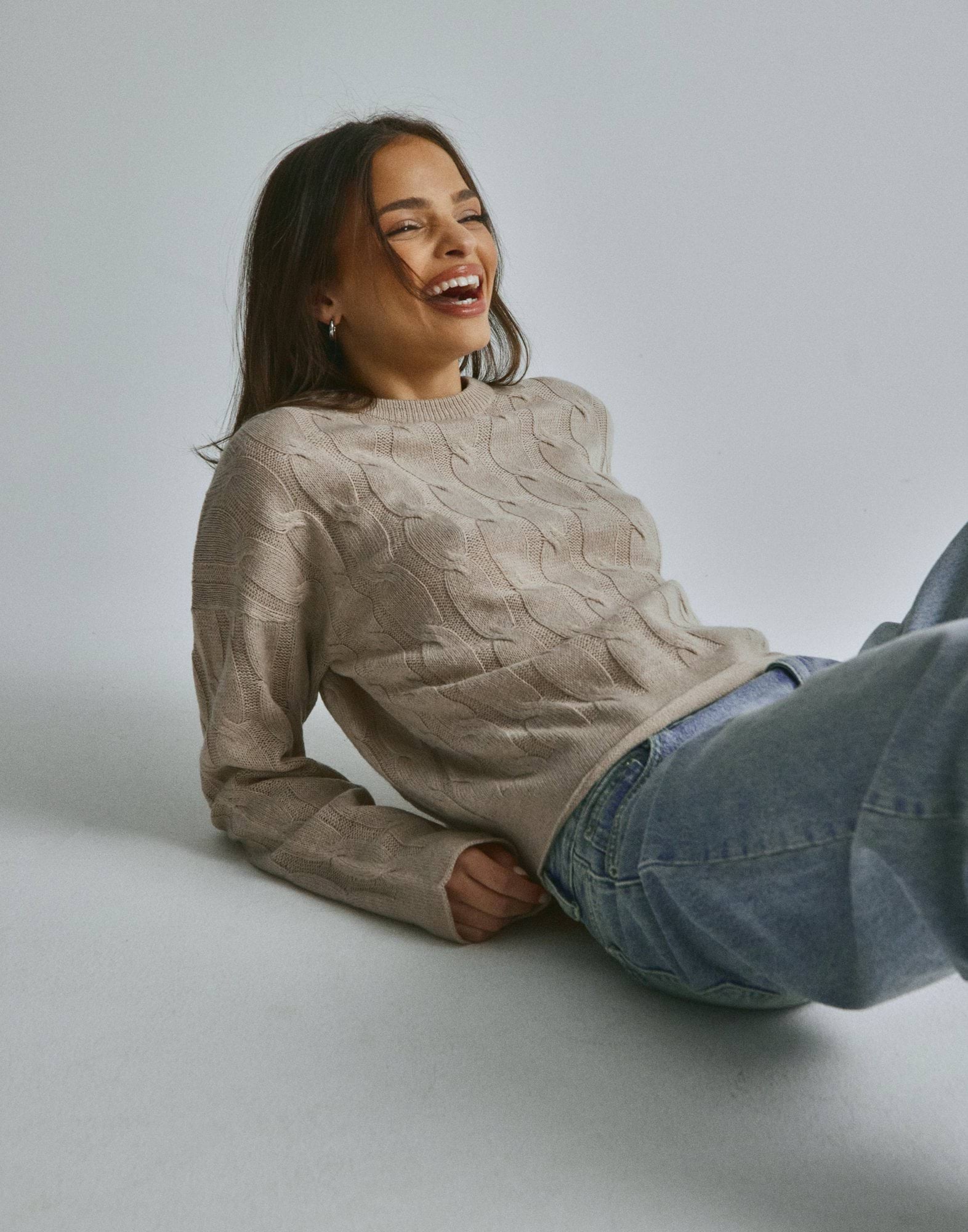 Buy Nelly Flat Cable Knit Sweater - Beige | Nelly.com