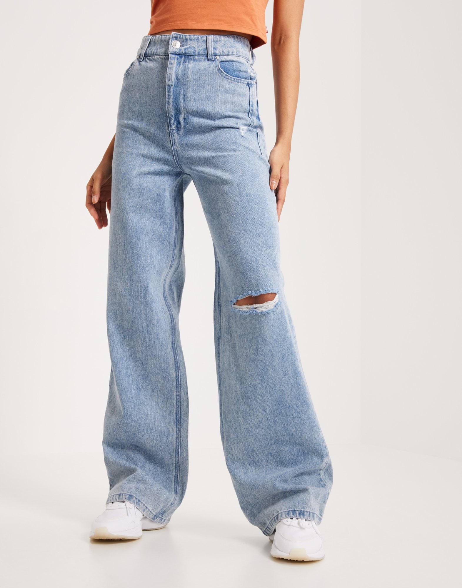 Buy Pieces PCELLI ULTRA HW WIDE LB DESTROY JEA - Light Blue Denim ...