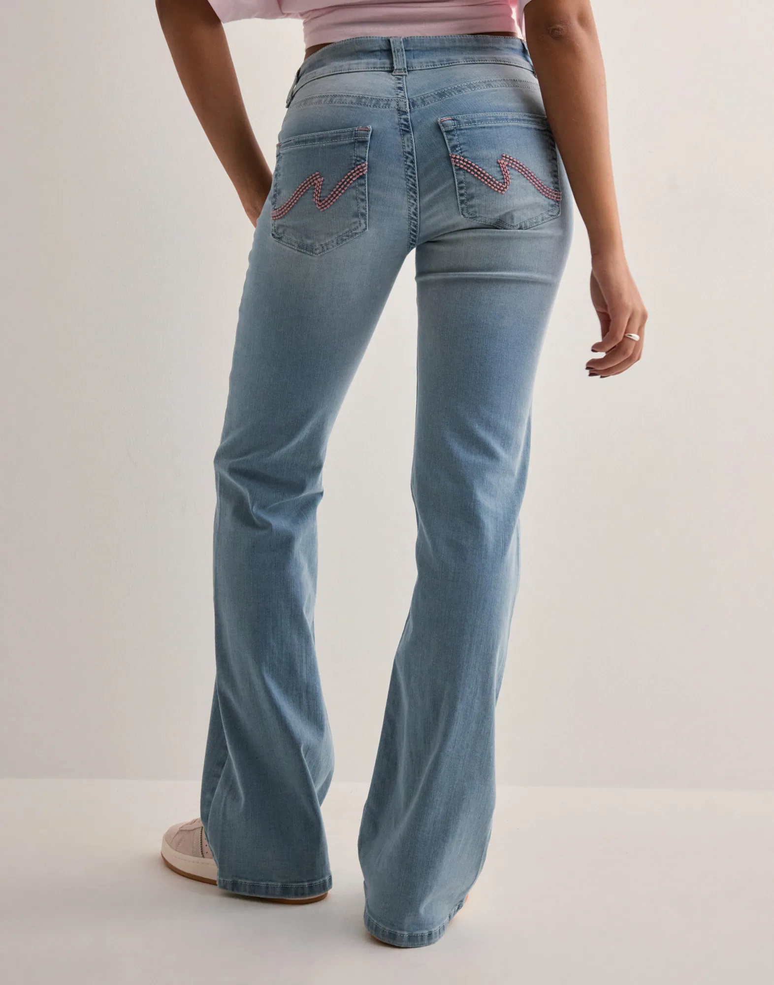 Buy Nelly Low Waist Bootcut Stitch Jeans - Blue | Nelly.com