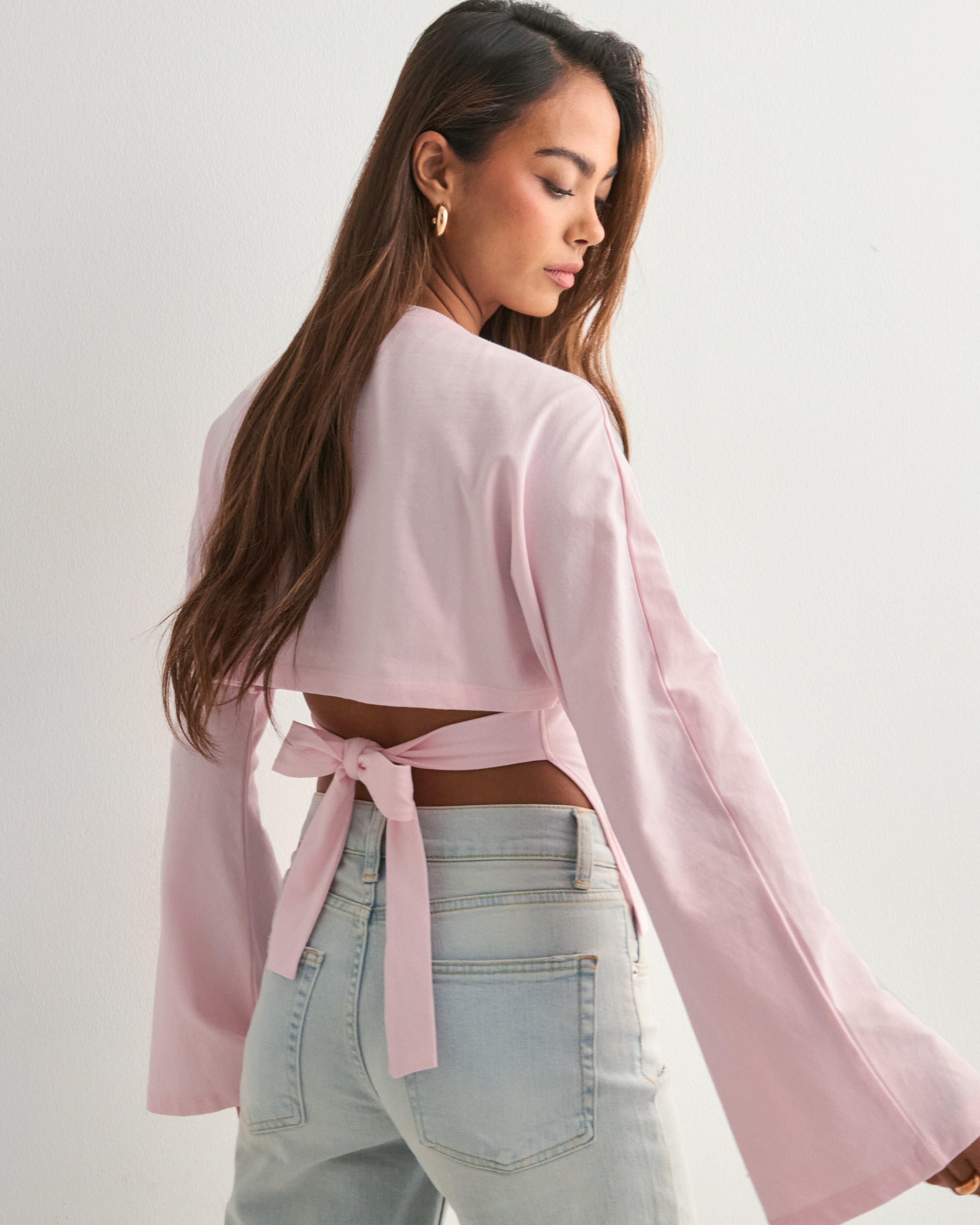 Kjøp Nelly Open Back Tie LS Top - Pink | Nelly.com