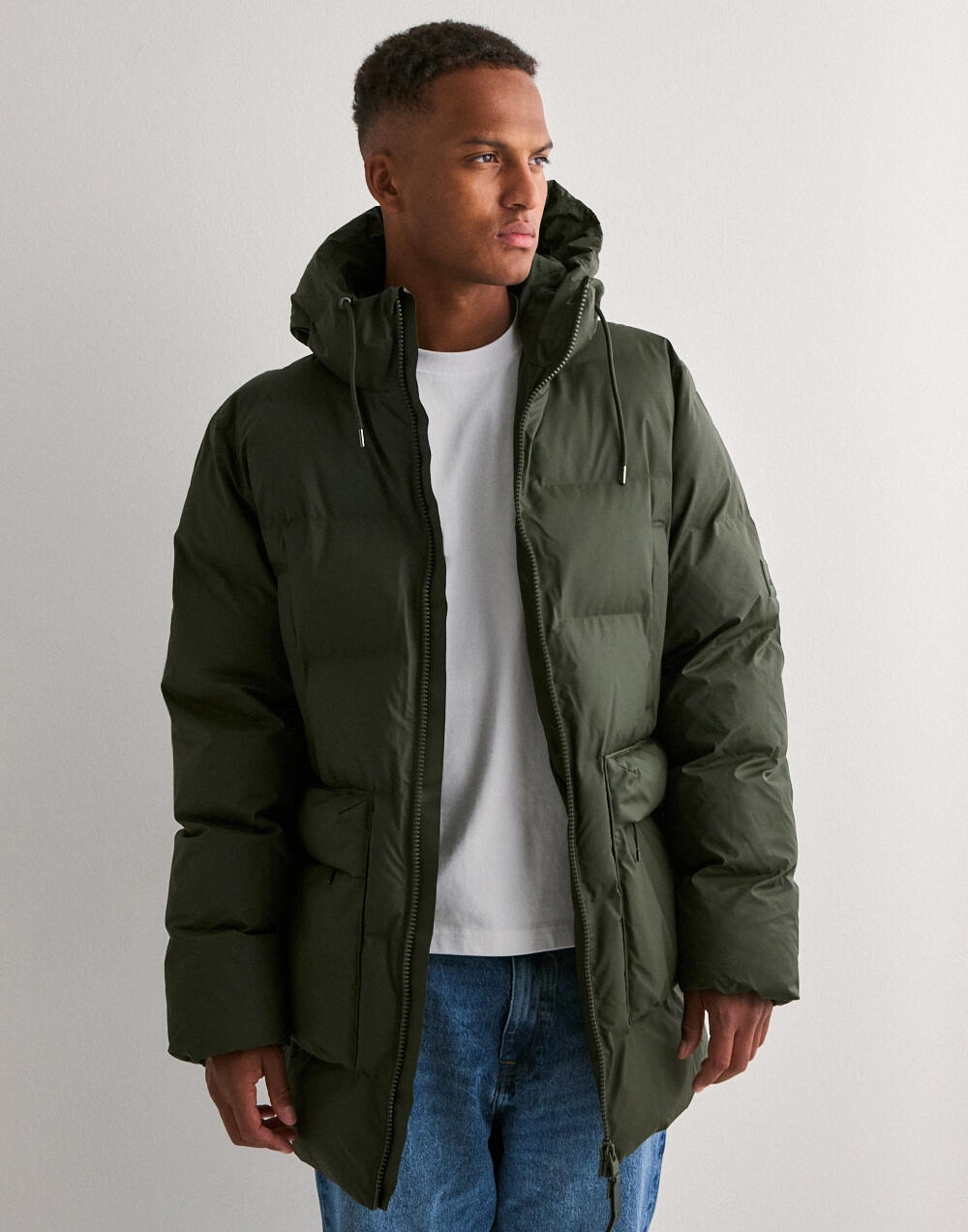 Buy Rains Alta Long Puffer Cargo Jacket W3T4 - Green | NLYMAN