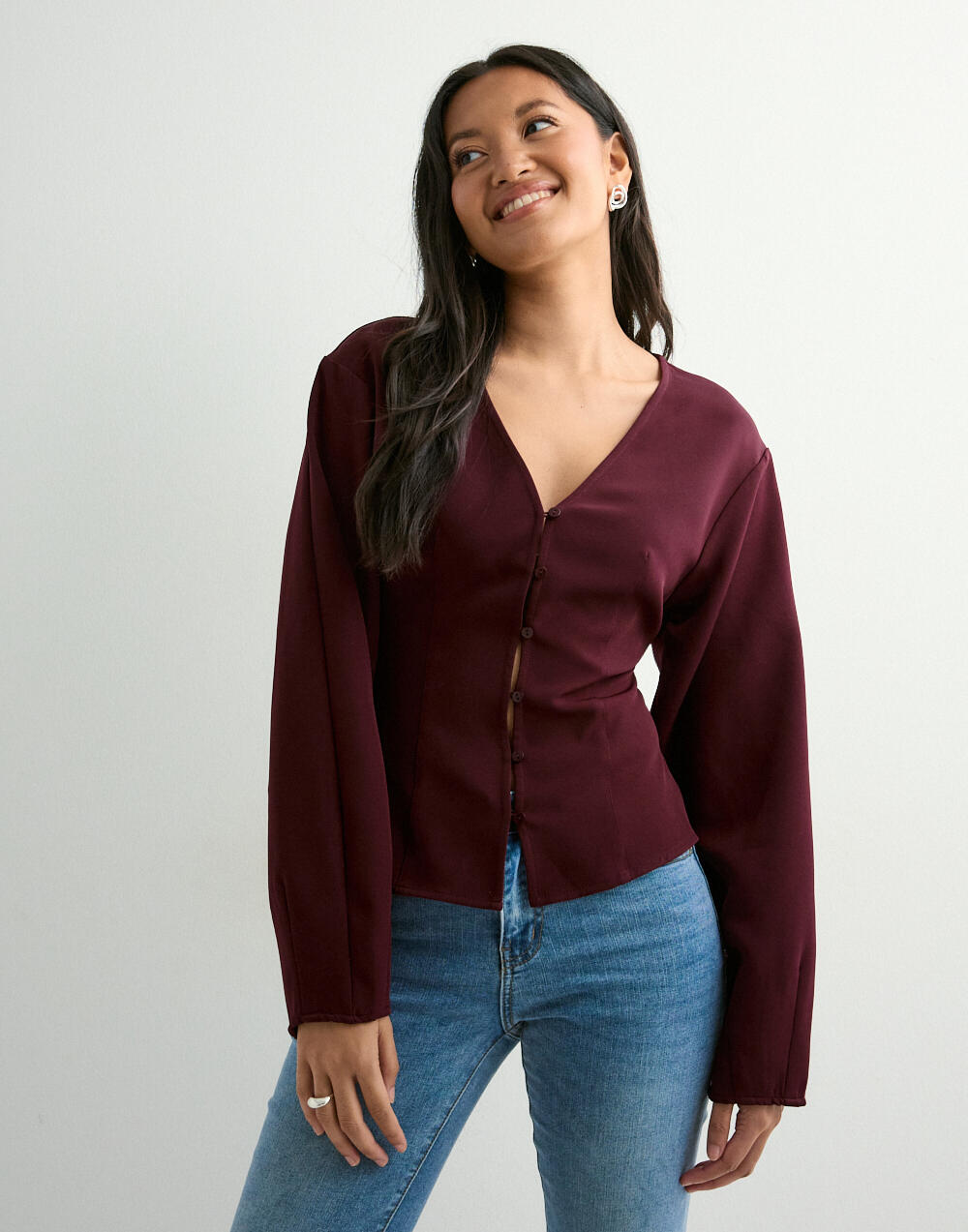 Buy Nelly Shaped Button Blouse - Wine | Nelly.com