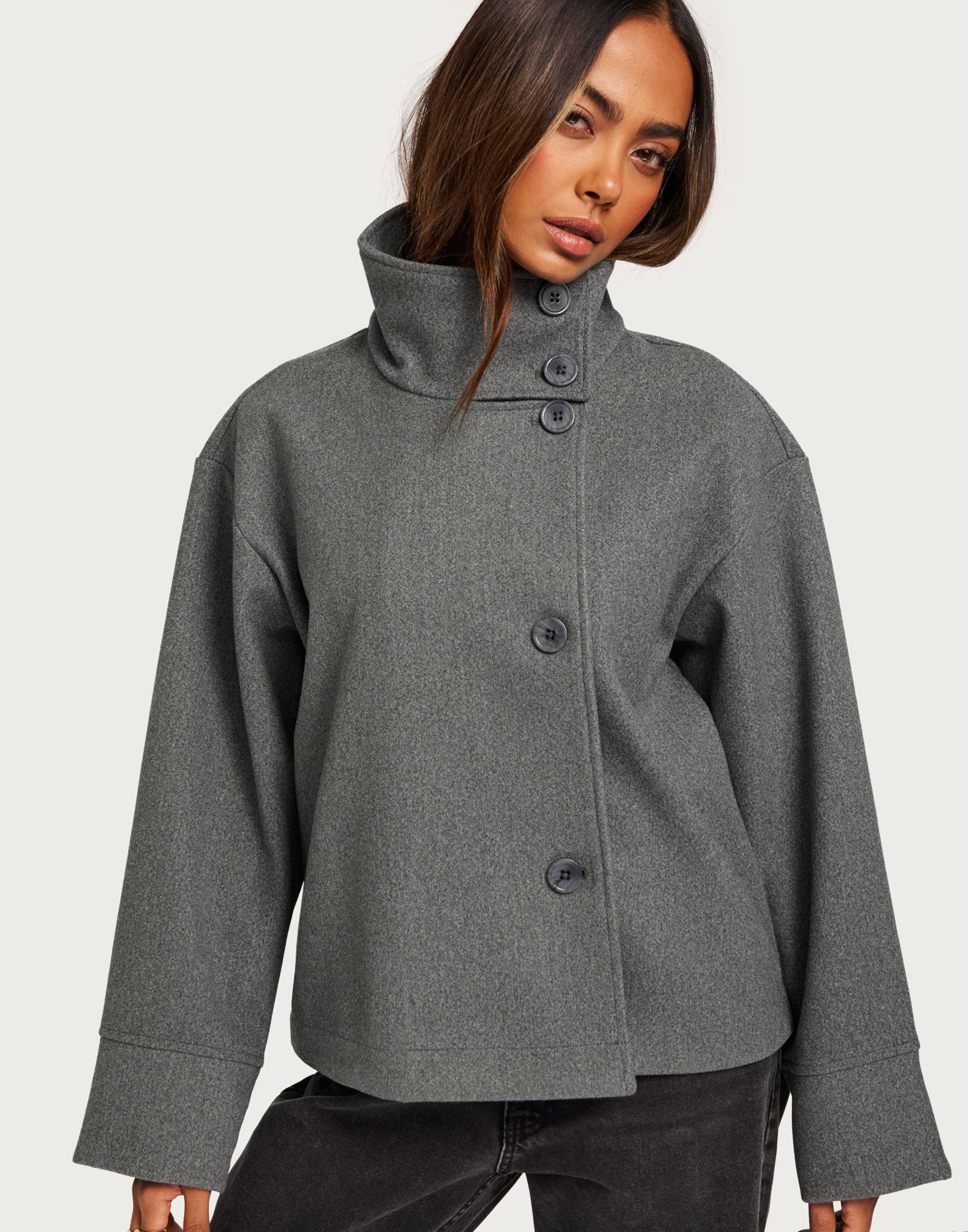 Köp Gina Tricot Short Felt Jacket - Grey Melange | Nelly.com