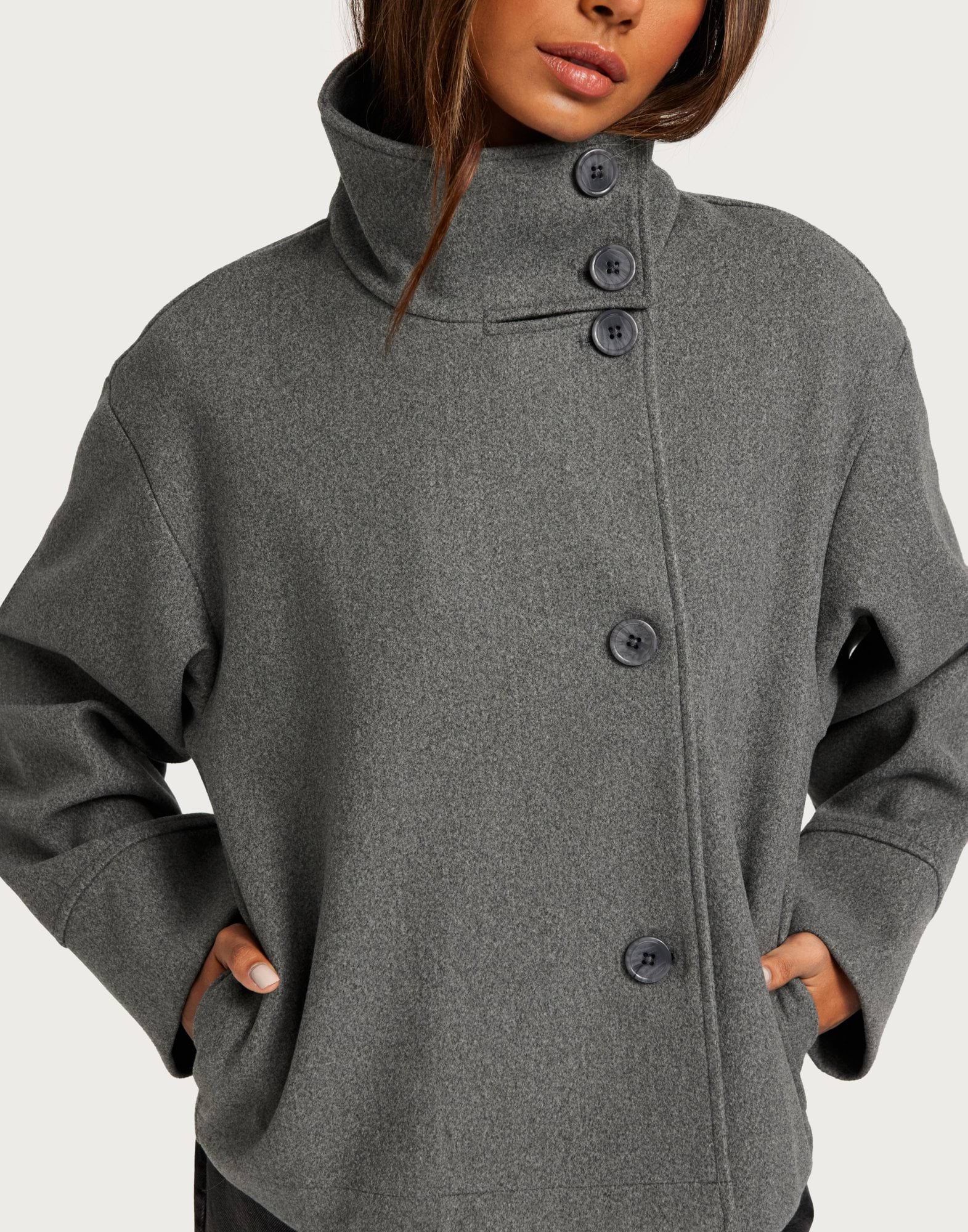 Köp Gina Tricot Short Felt Jacket - Grey Melange | Nelly.com