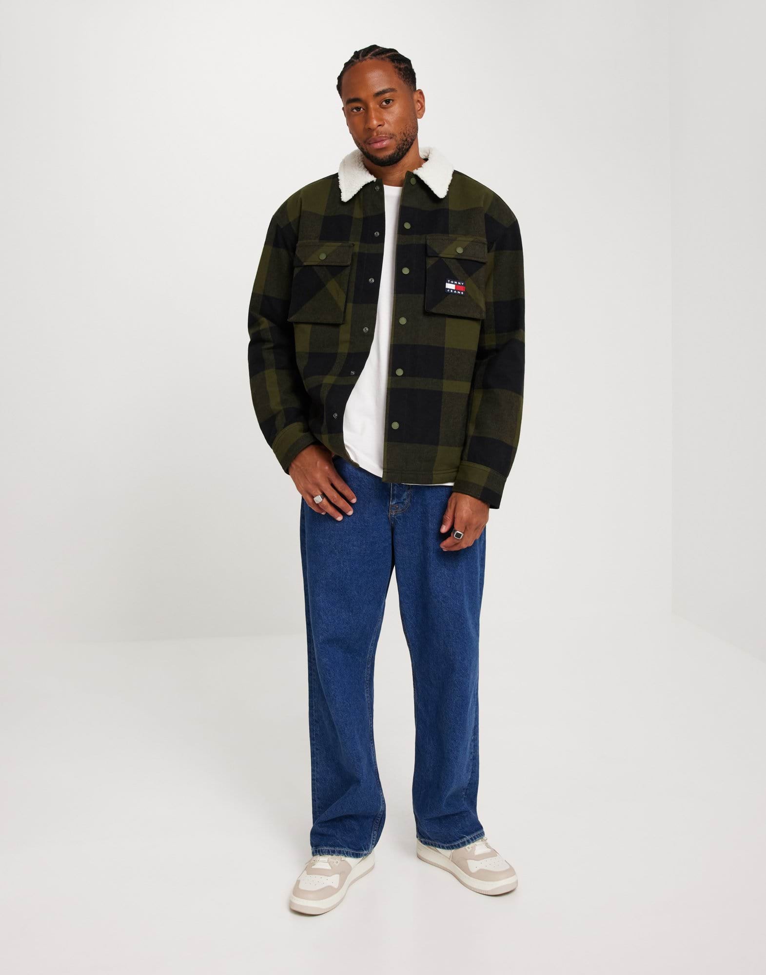 Buy Tommy Jeans TJM CHECK SHERPA LINED OVERSHIRT - Drab Olive Green ...