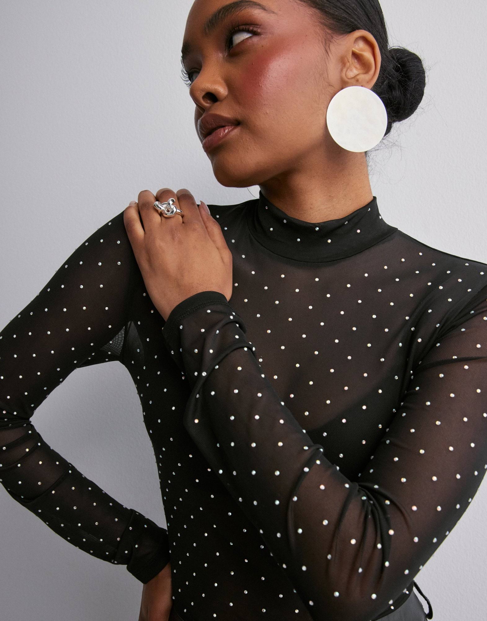 Osta Gina Tricot Rhinestone Mesh Top - Black | Nelly.com