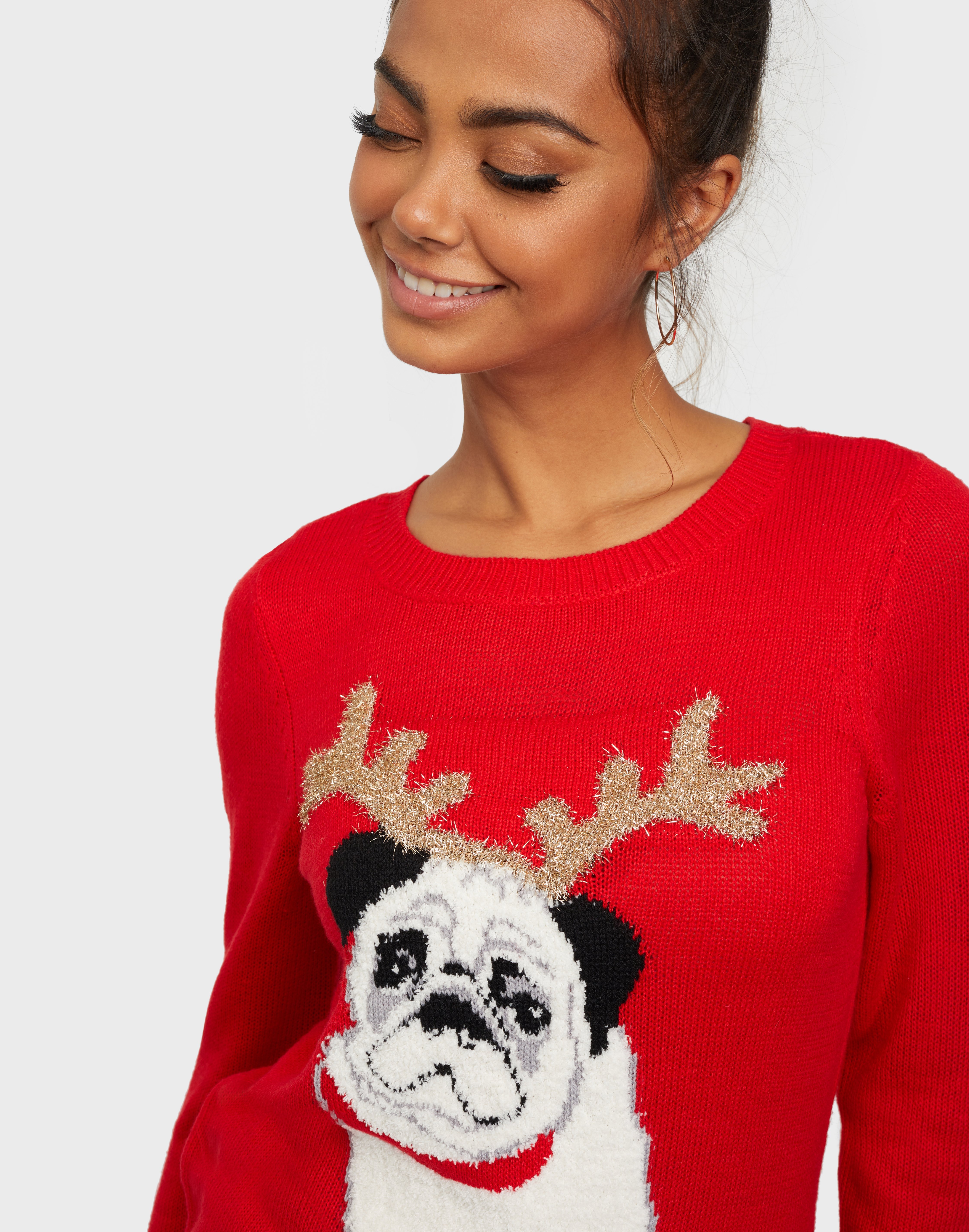 Buy Vero Moda VMCHRISTMASDOG LS KNIT BLOUSE XMAS - Chinese Red W. Snow ...