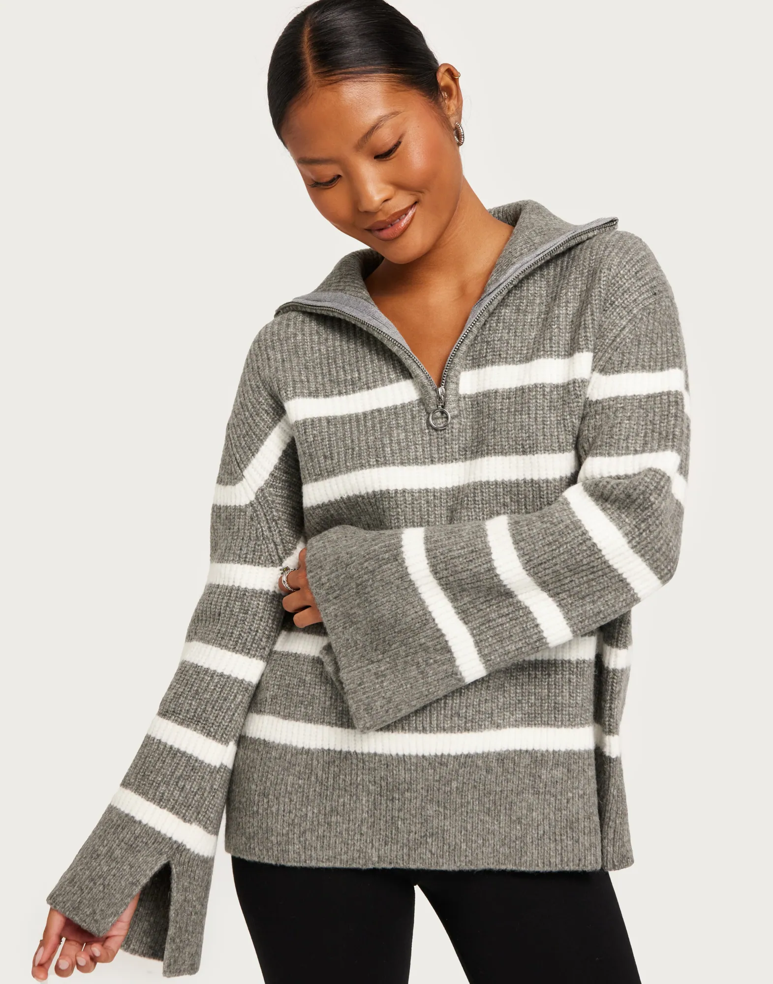 Buy Neo Noir Nevena Stripe Knit Blouse - Dark Grey | NLYMAN