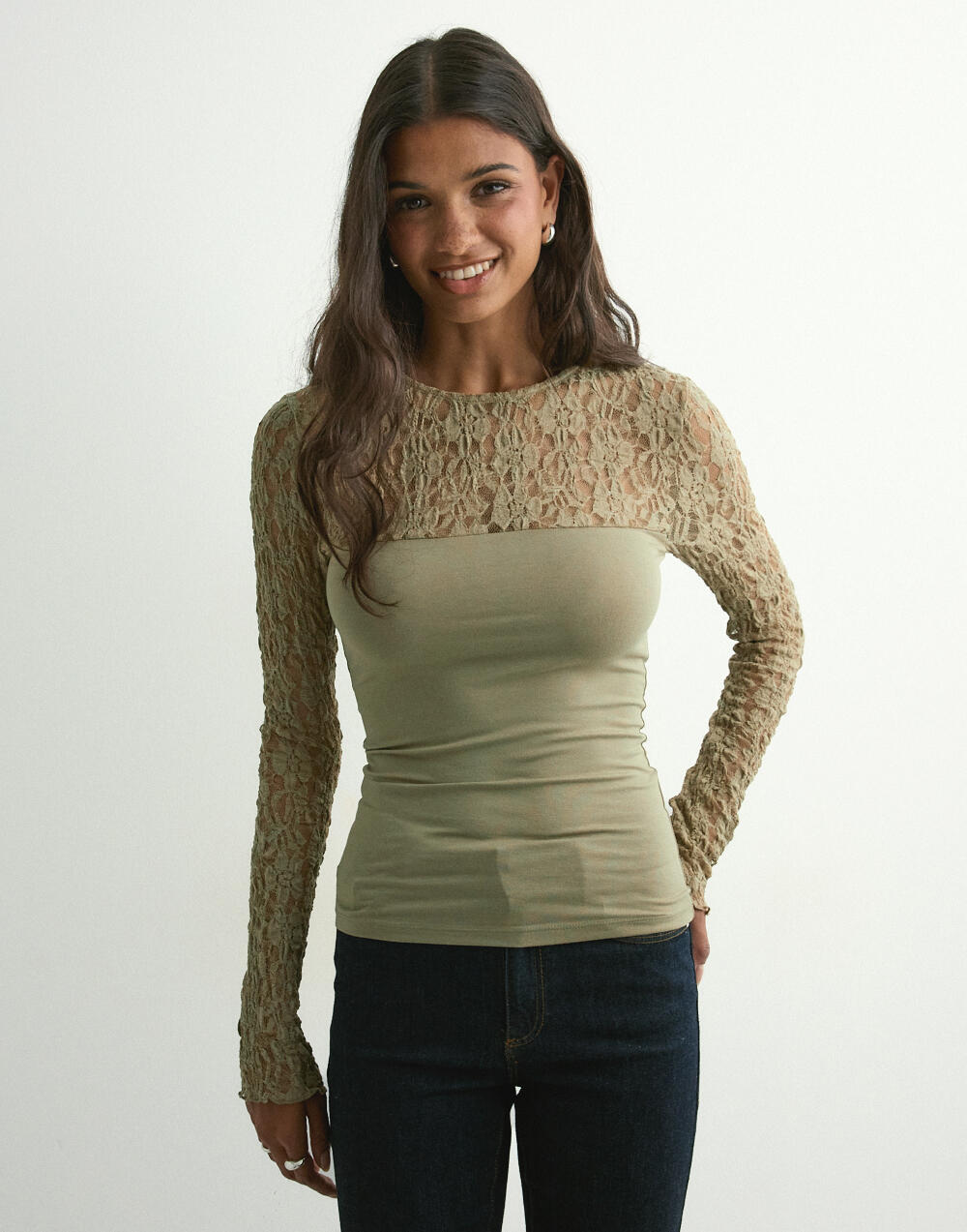 Buy Nelly Lace Blocking Top - Green | Nelly.com