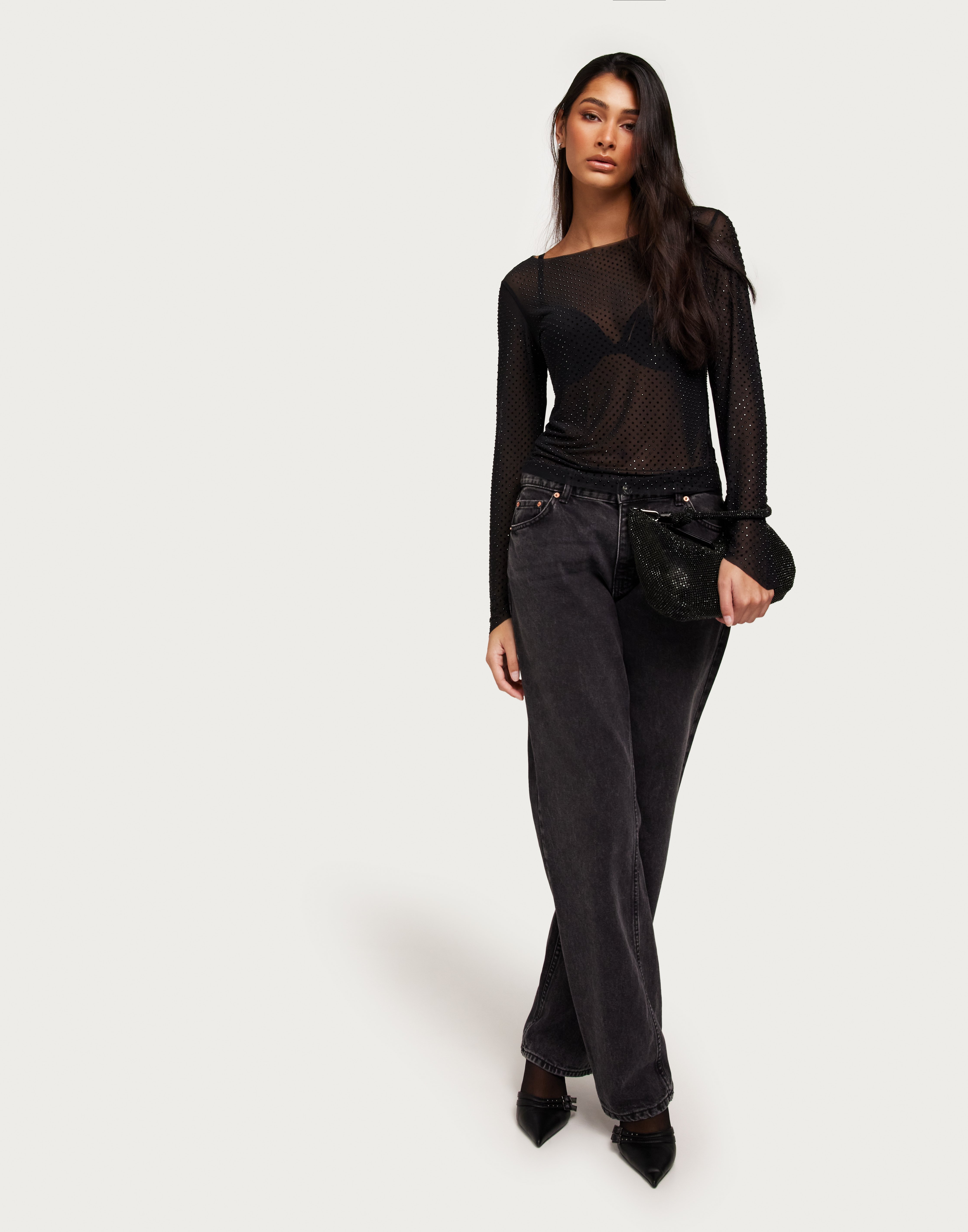 Osta Gina Tricot Mesh Rhinestone Top - Black | Nelly.com