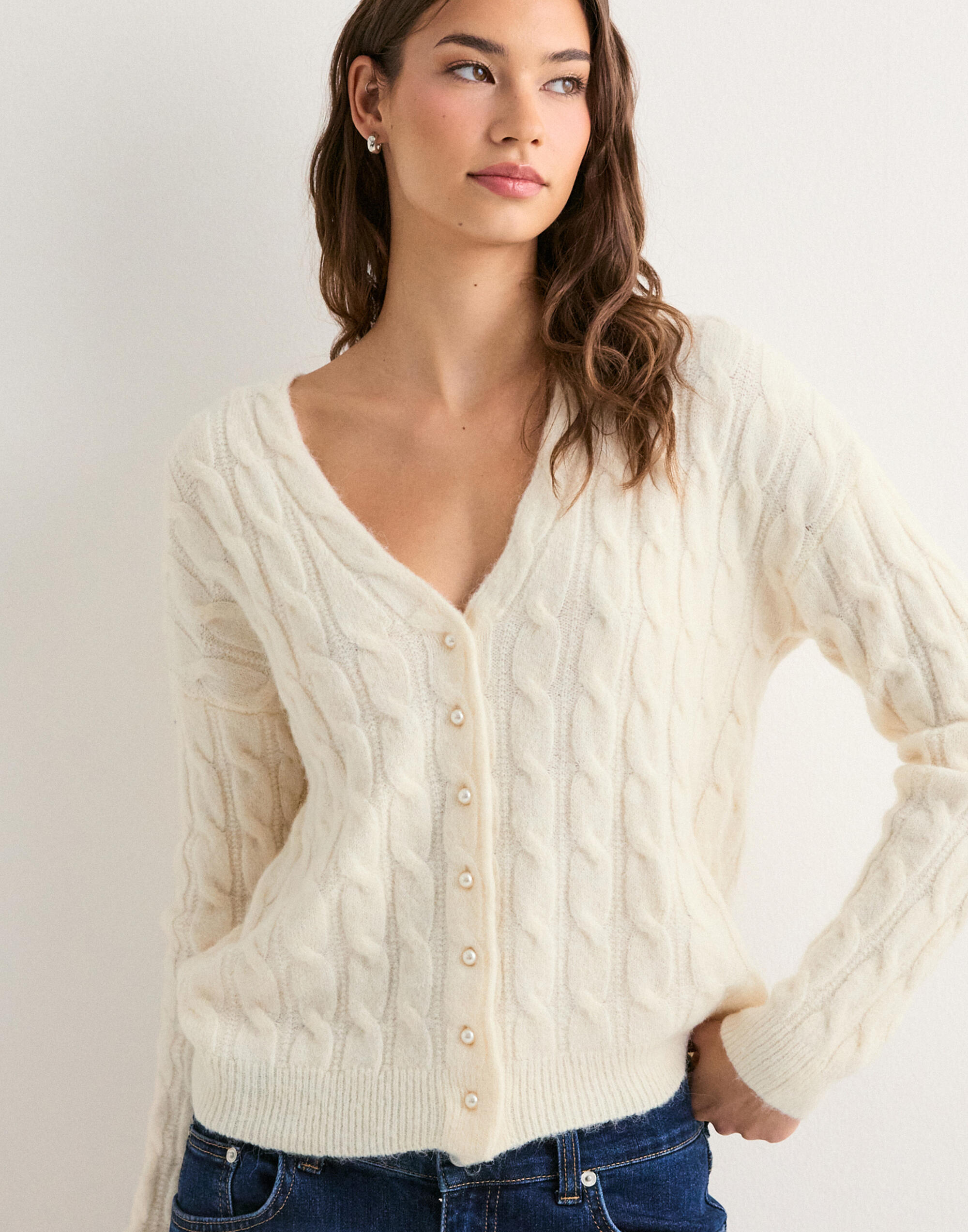 Köp Vero Moda VMMARLIN LS V-NECK CARDIGAN - Birch | Nelly.com