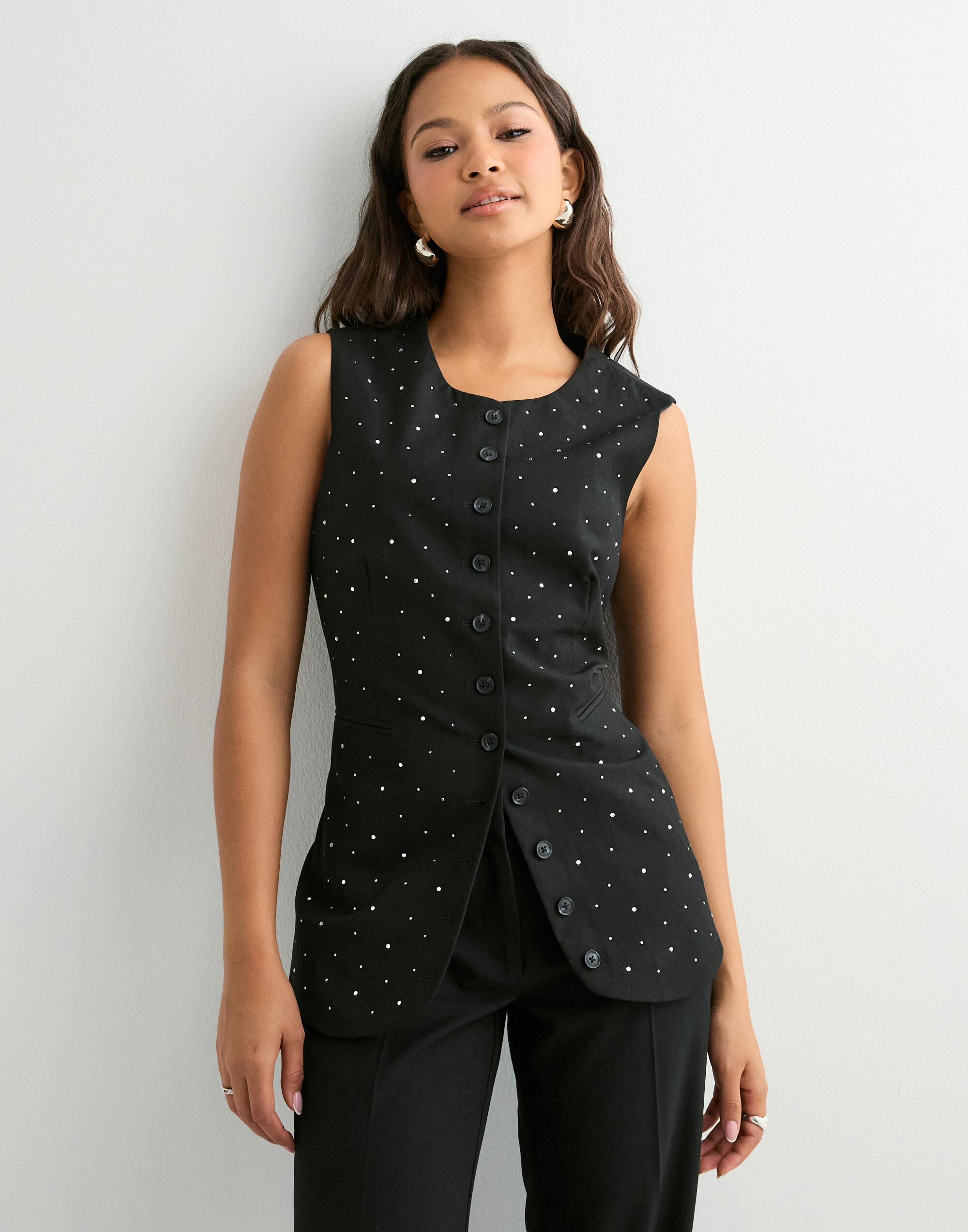 Köp Pieces PCMICHELLE RHINESTONE WAISTCOAT - Black | Nelly.com