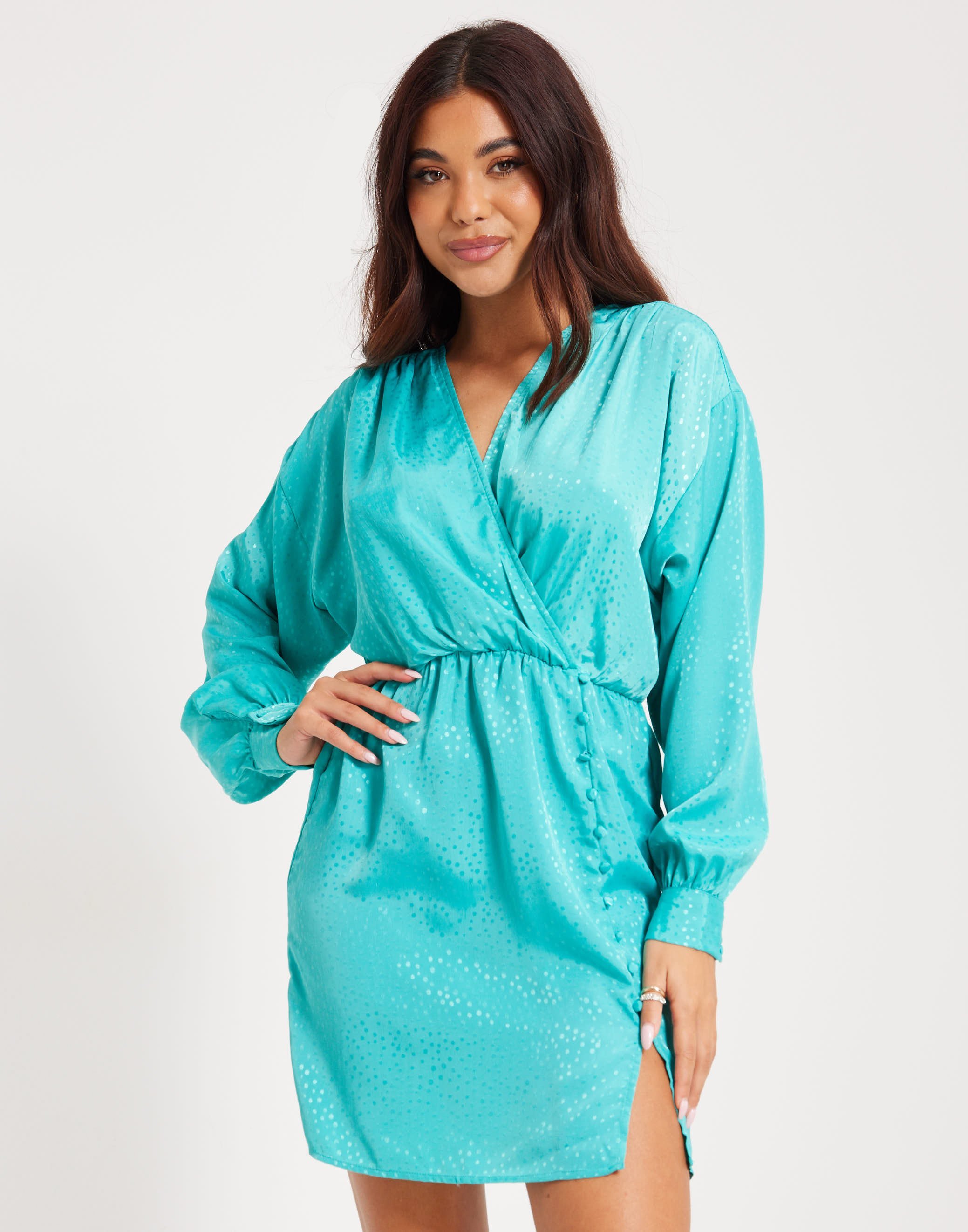 Buy Vero Moda VMSALMA LS WRAP SHORT DRESS VIP - Viridian Green | Nelly.com