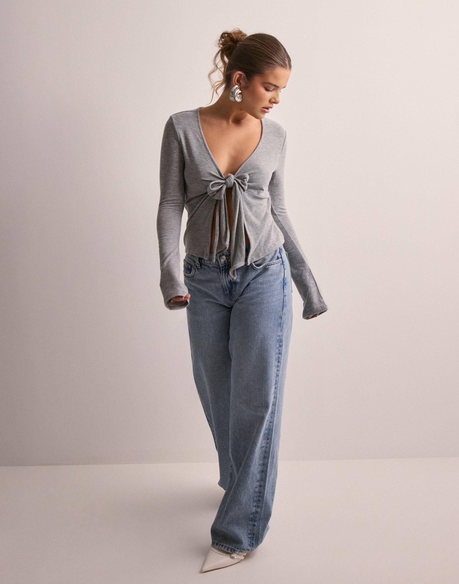 Köp Only ONLAMERA L/S BOW TOP MS JRS - Light Grey Melange | Nelly.com