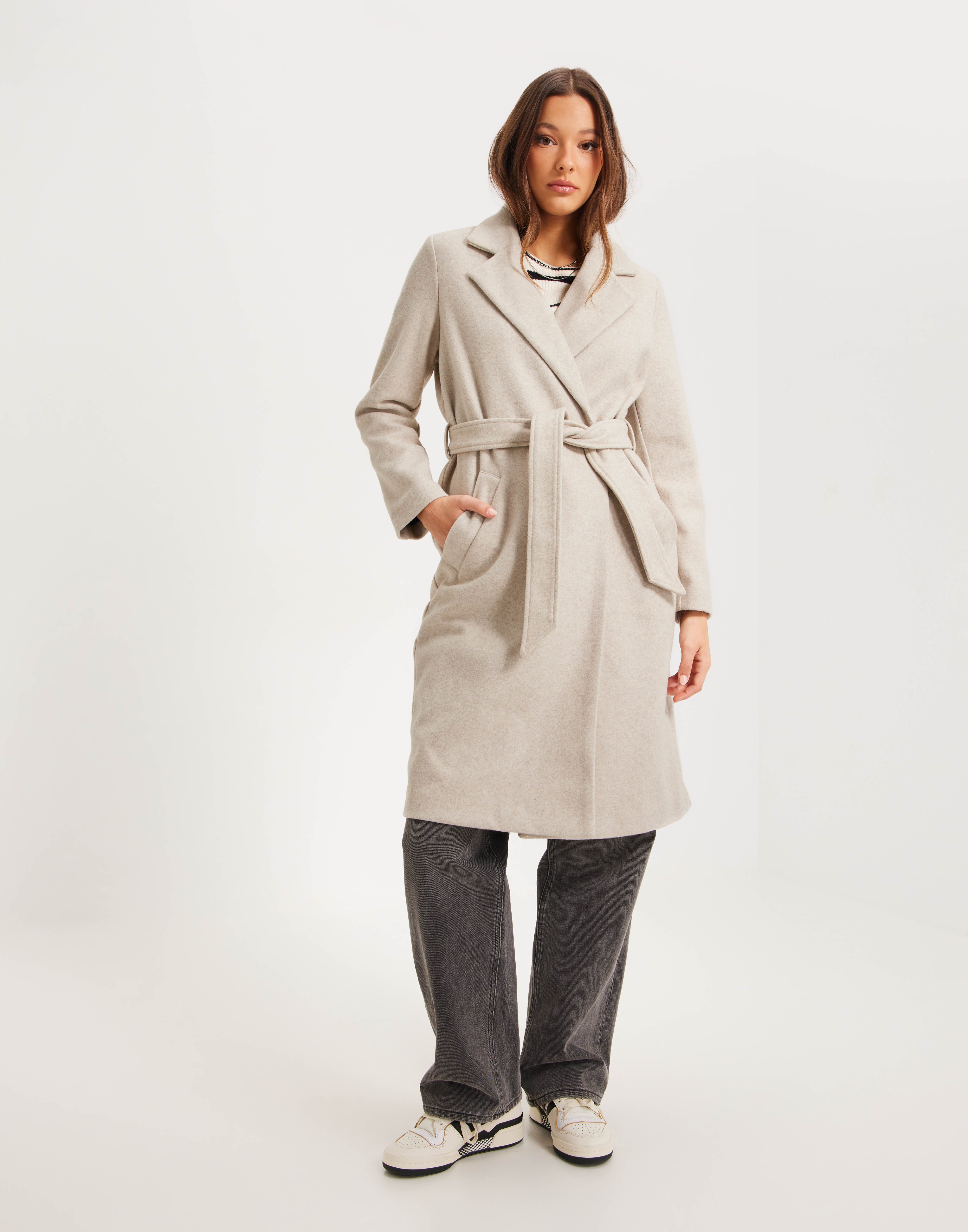 Köp Vero Moda VMFORTUNEAYA LONG COAT GA NOOS - Oatmeal Melange | Nelly.com