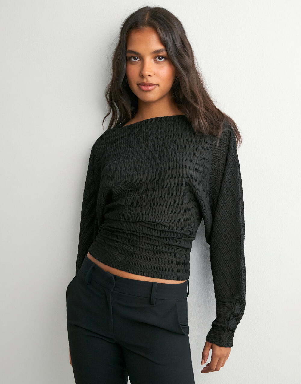 Buy Nelly Structure Sheer LS Top - Black | Nelly.com