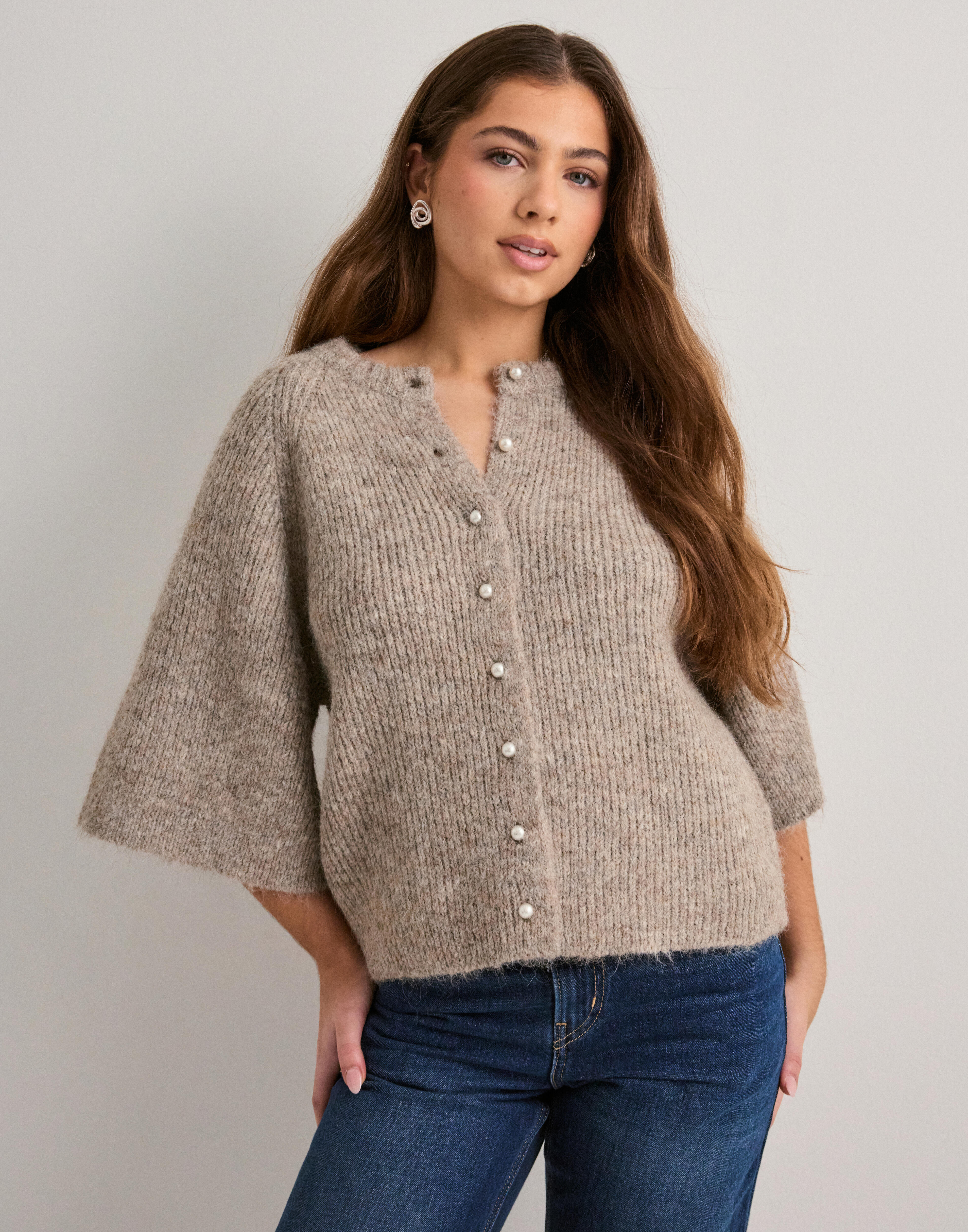 Buy Neo Noir Amaya Fluffy Knit Cardigan - Beige Melange | Nelly.com