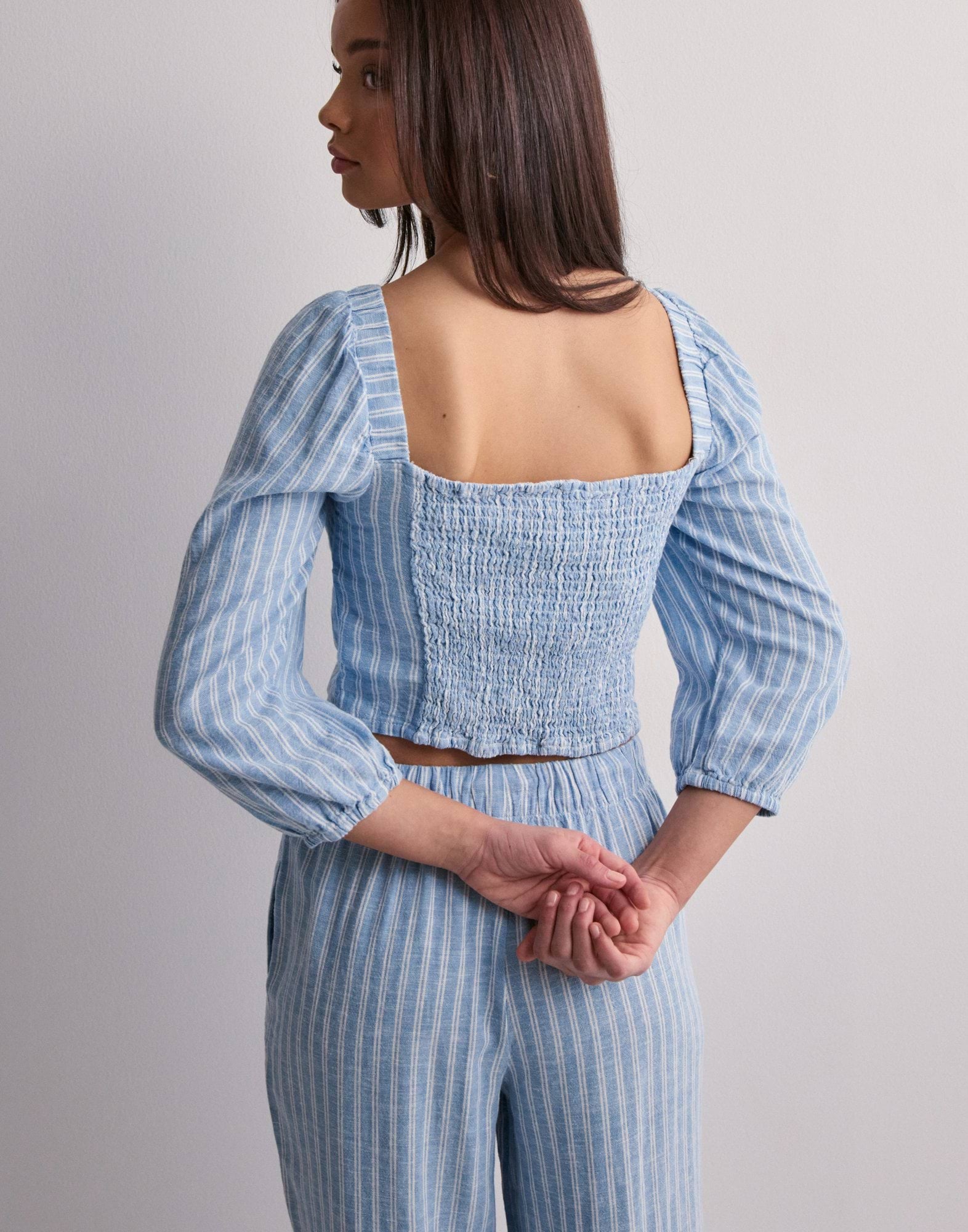 Buy Only ONLCARO 3/4 BAL LINEN SMOCK TOP CC - Blissful Blue Cloud ...