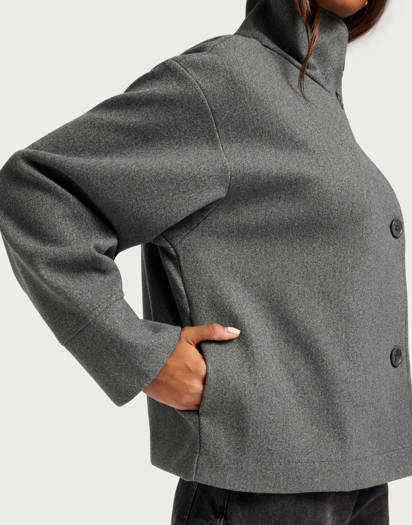 Köp Gina Tricot Short Felt Jacket - Grey Melange | Nelly.com