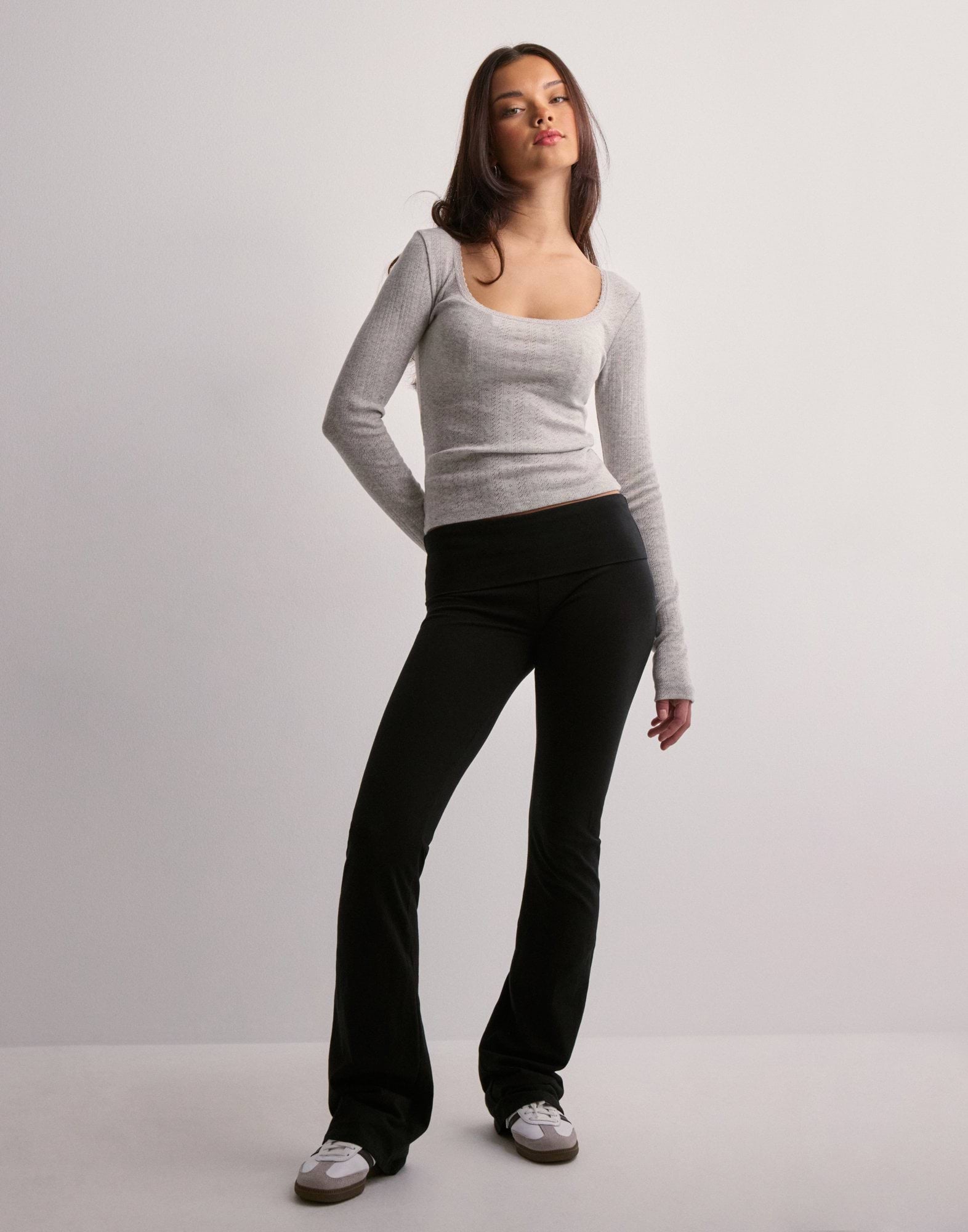 Kjøp Nelly Pointelle Scoop LS Top - Grey Melange | Nelly.com