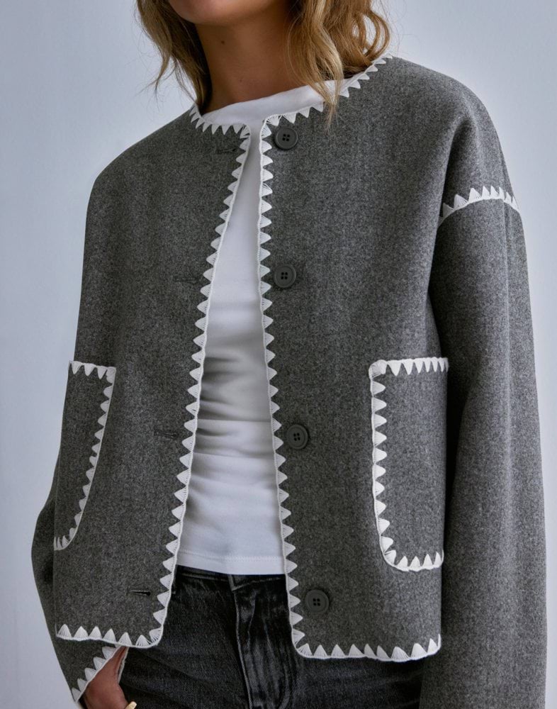 Köp Nelly Contrast Stitch Jacket - Grey | Nelly.com