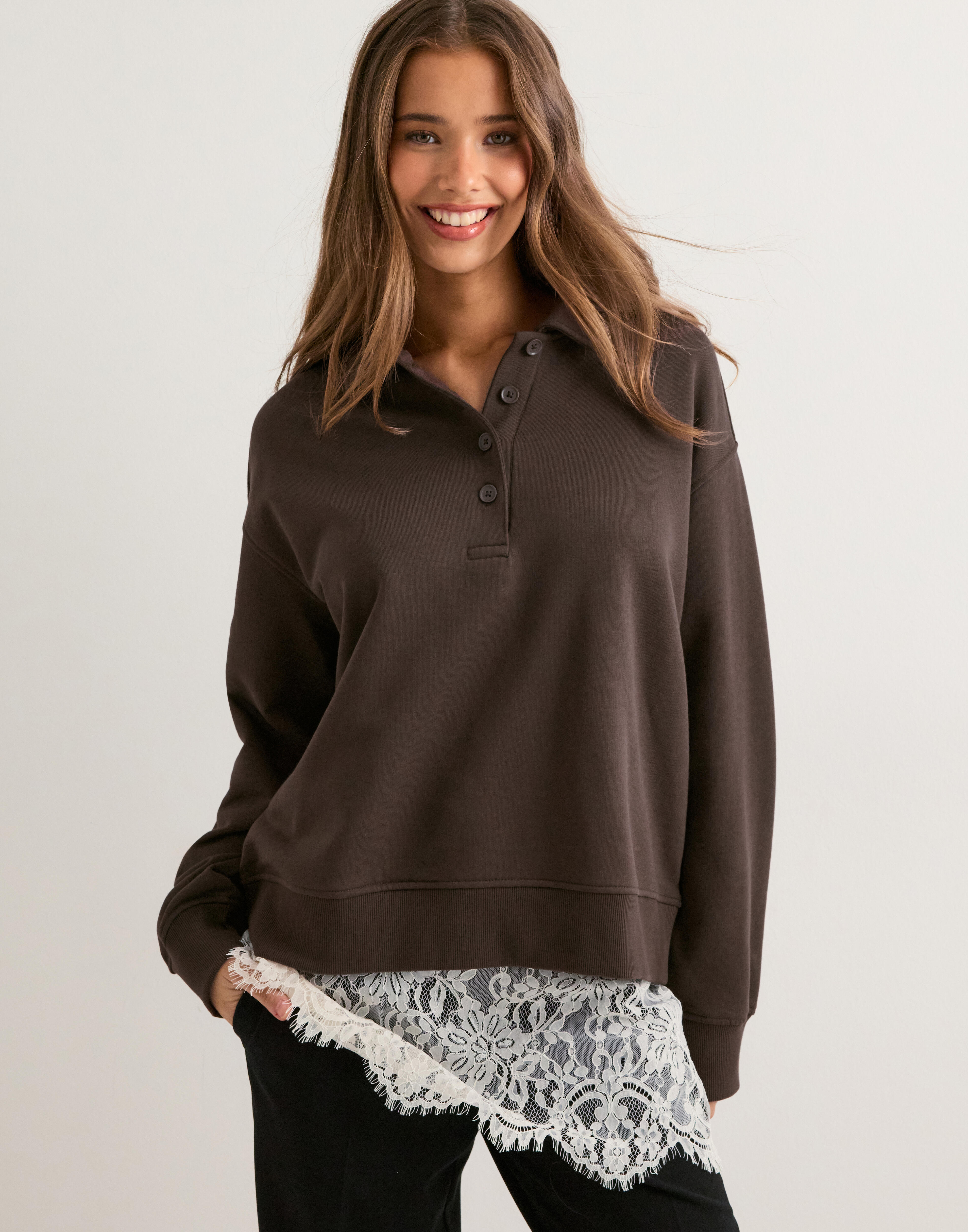 Buy Gina Tricot Collar sweater - Seal Brown | Nelly.com